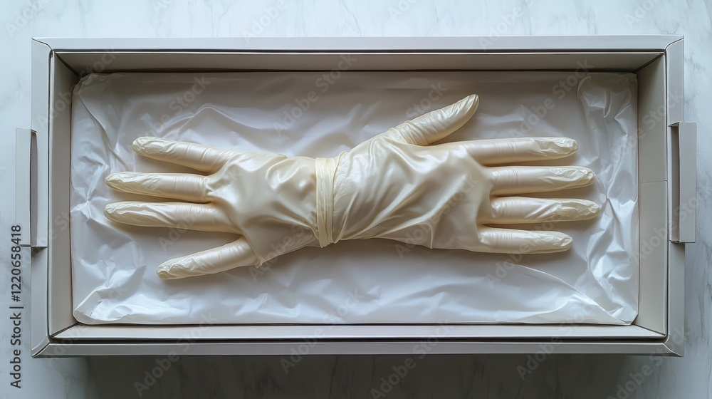 Single Beige Latex Glove in a Box Medical Supplies Sterile Packaging ...