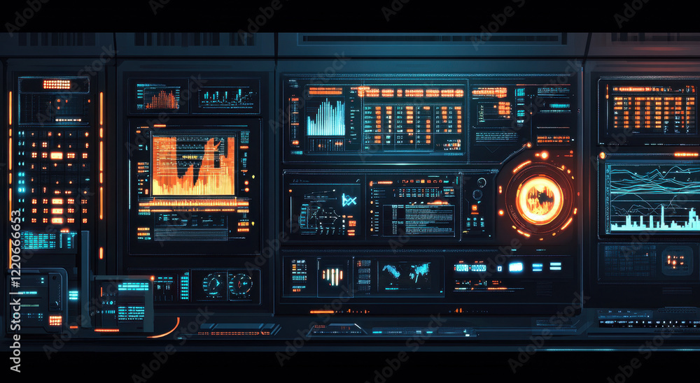 Data visualization dashboard with analytics graphs and futuristic ...