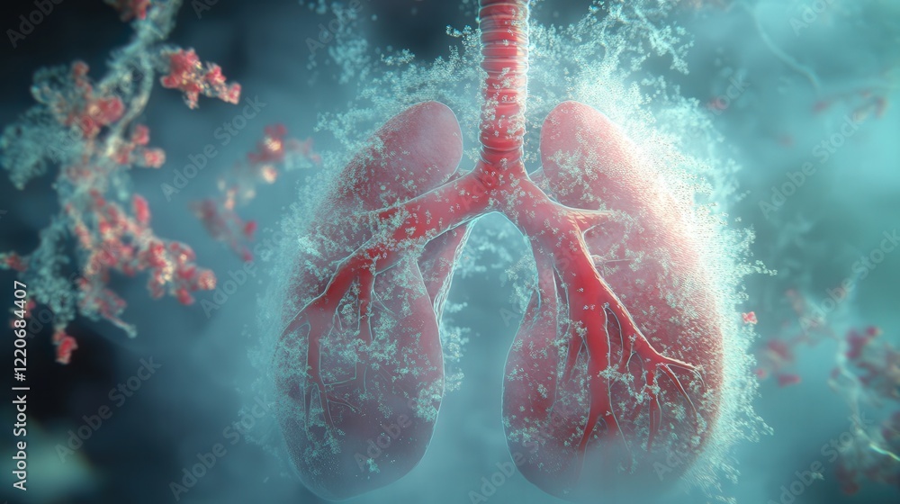 PM 2.5 dust from the air to the lungs, illustrating how the particles ...