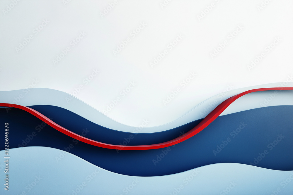Sleek blue waves accented by sharp red line on soft white and blue ...
