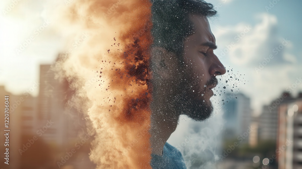 visual comparison of clean air and air filled with fine dust particles ...