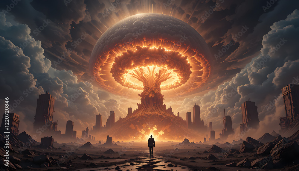 The End of the World Apocalyptic Epic Scene Spectacular 3D Art Illustration. Global Nuclear War ...
