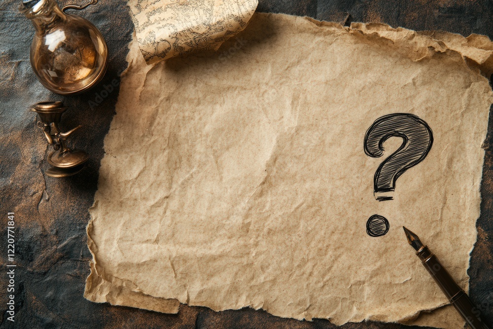Foto de Stock Antique map and question mark on vintage parchment paper ...