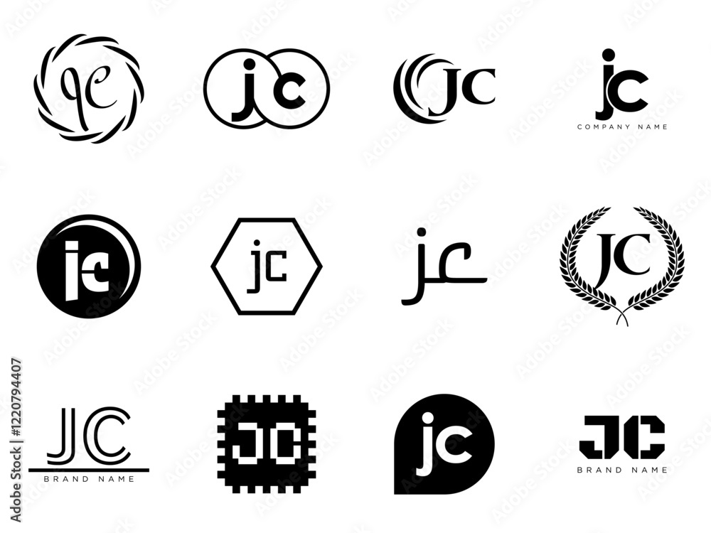 JC logo company template. Letter j and c logotype. Set different ...