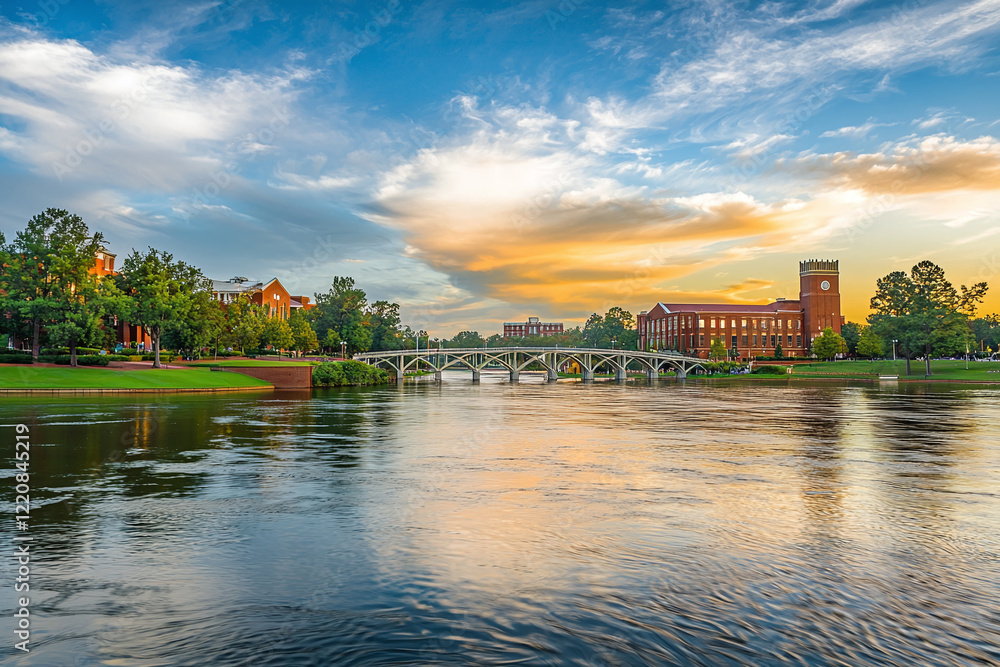 Clemson University panoramic landscape, iconic architectural elements ...