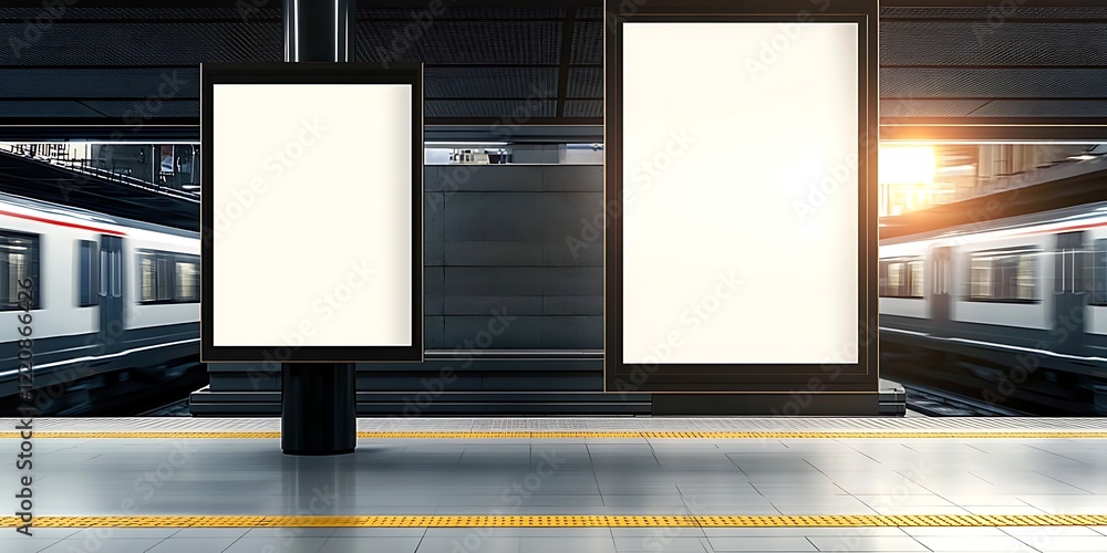 train station in Blank poster mockup with commute, advertising on ...