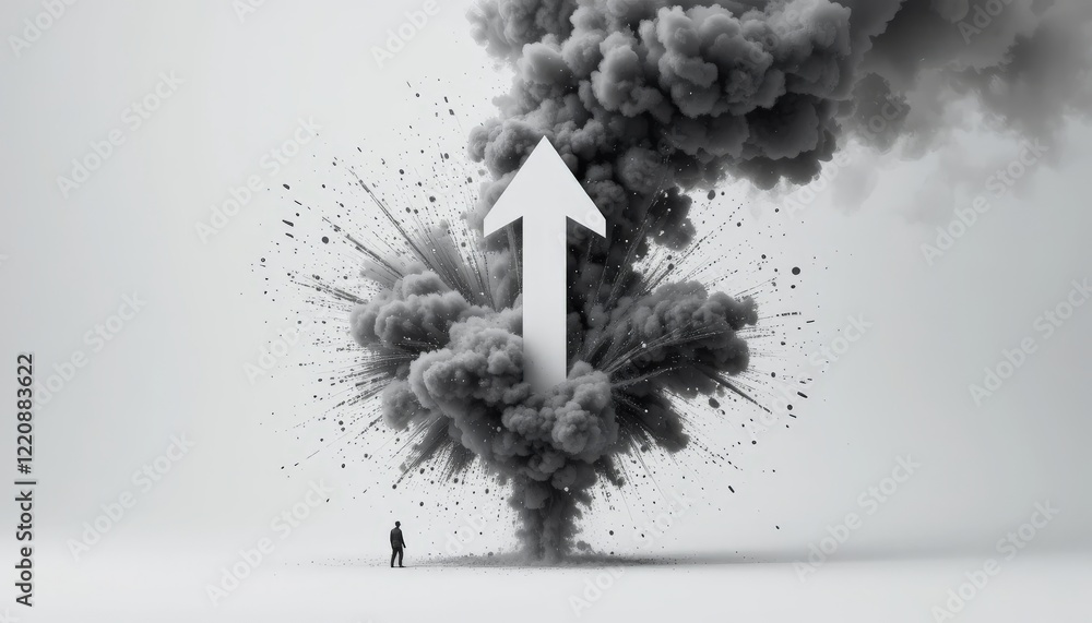 Explosion 3d solid smoke with arrow up on to falling sign, original 3d ...