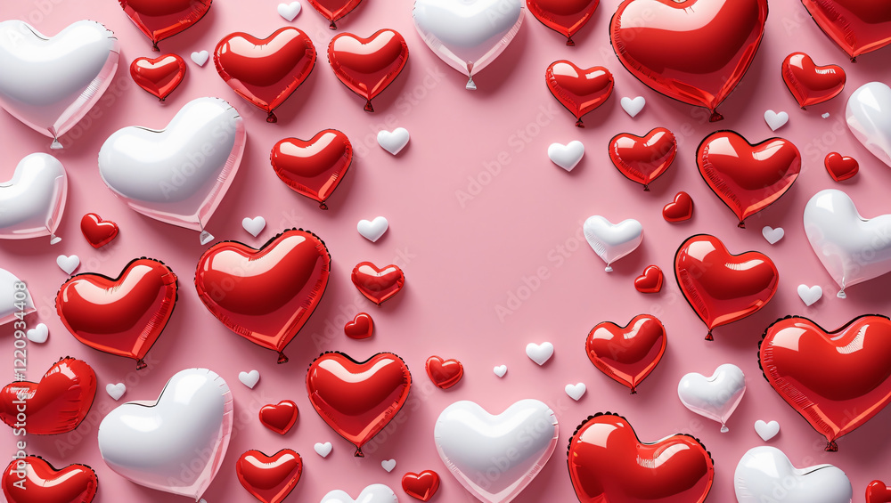 Glossy 3D Heart Shapes on Soft Pink Background - Romantic Valentines ...