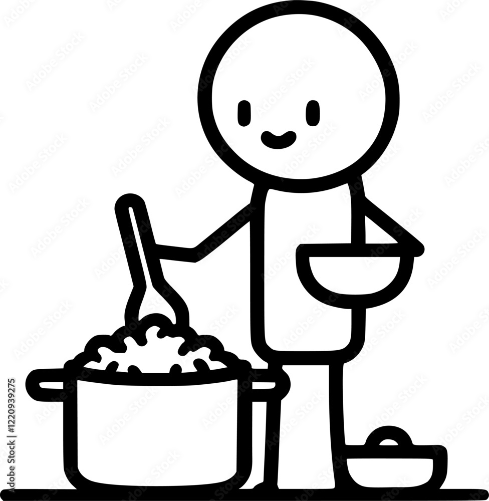 stick figure character cooking rice sign, symbol, vector, art Stock ...