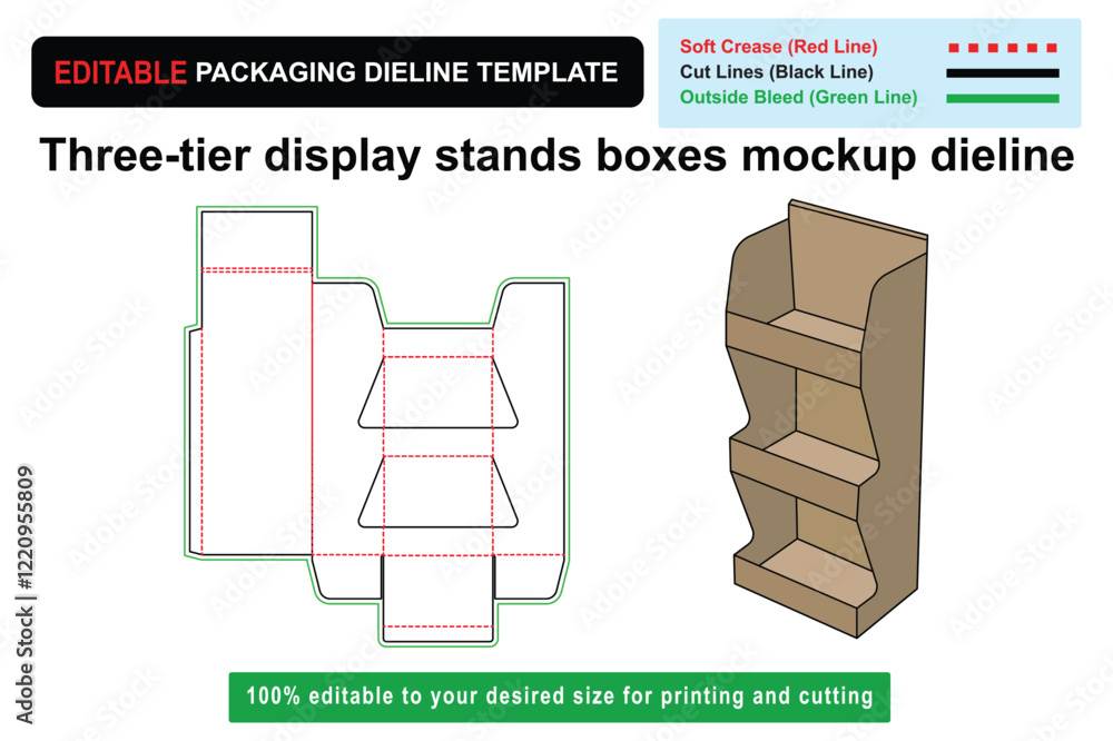Customizable Three Tier Display Stands Boxes Mockup Dieline for Unique ...
