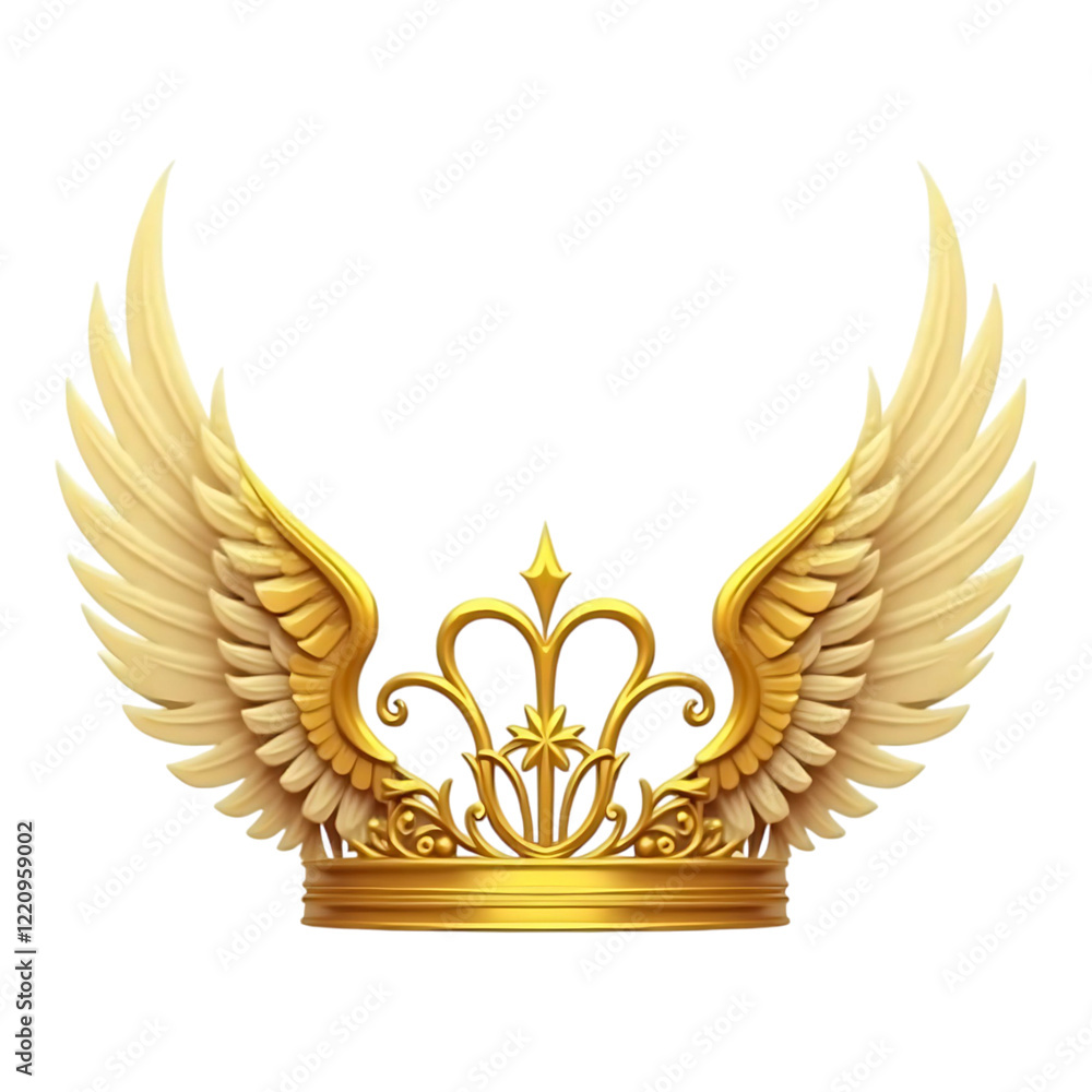 Elegant Gold Crown with Detailed Angelic Wings, Symbol of Power and ...