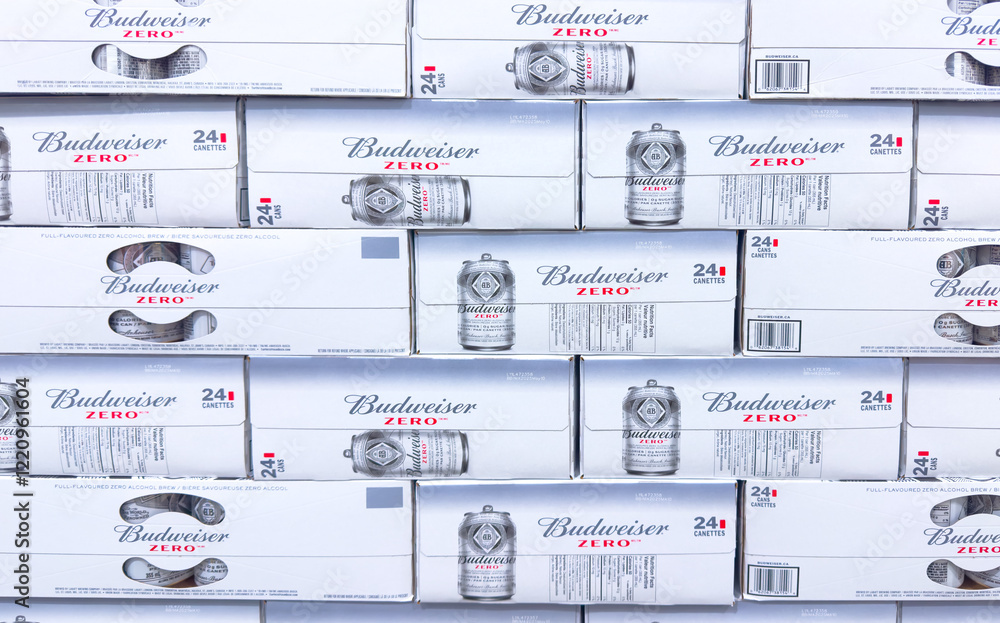 Calgary, Alberta, Canada. Jan 25, 2025. A display of Budweiser Zero ...