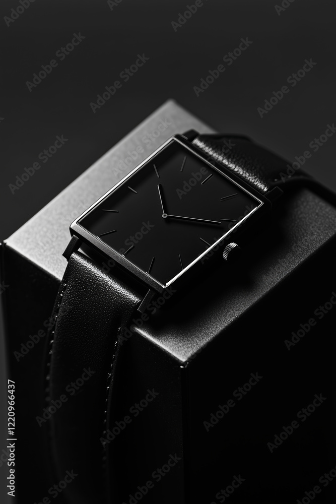Stylish modern black watch design mockup template against dark ...