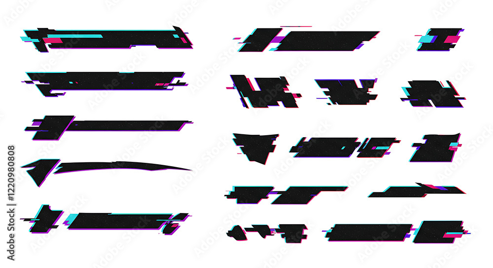 Glitch effect banners and frame set. Futuristic design with glitchy ...