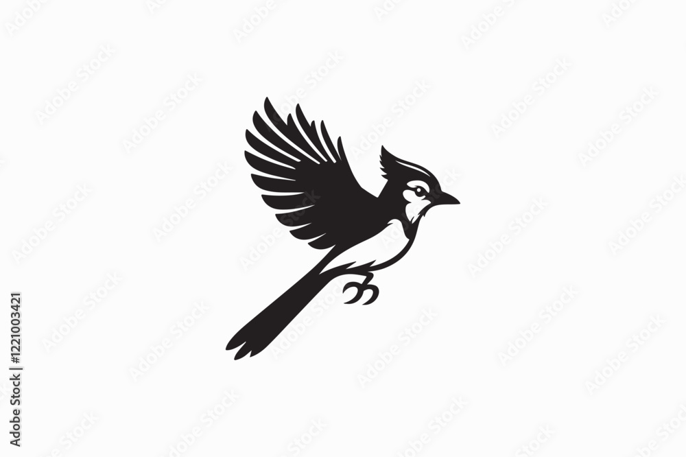 Blue Jay Bird vector silhouette black and white image made by adobe illustrator. Stock Vector ...