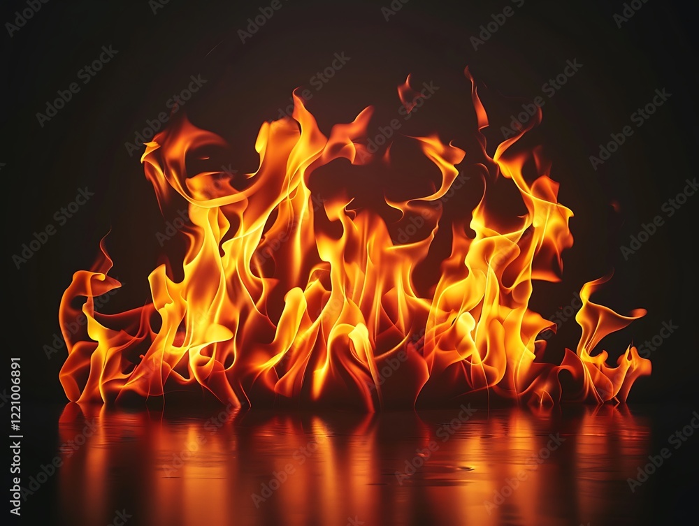 Intense fire flames on a black background, creating a powerful visual ...