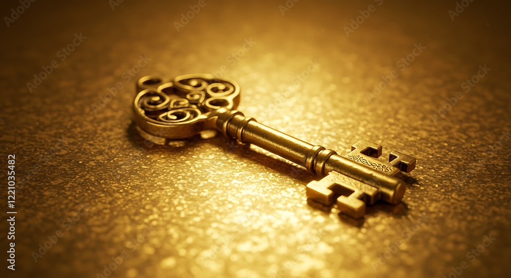 Ornate golden key unlocks success and new beginnings. Opportunity ...