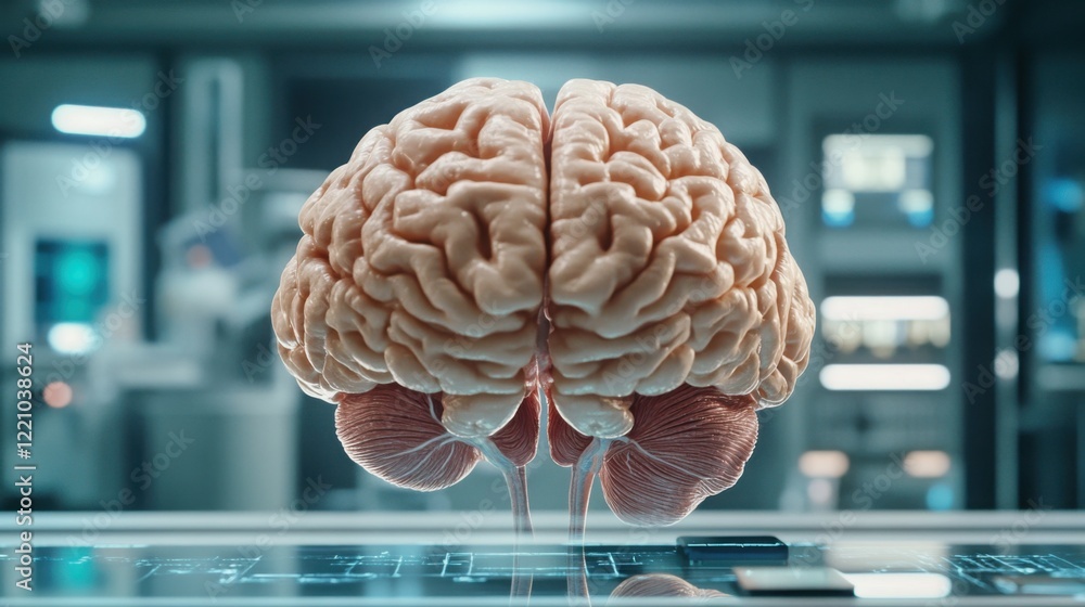 Front view of a 3D brain model displaying the visual pathways from the ...