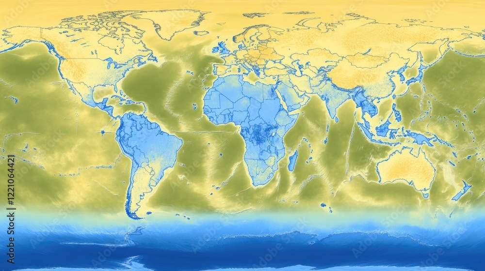 World Map Showing Topography and Country Borders Stock Illustration ...