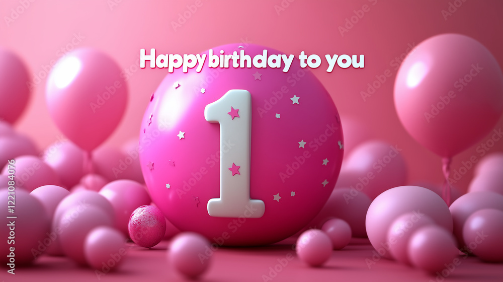 Happy Birthday to You - 1st Birthday : 3D Pink Birthday Design with ...