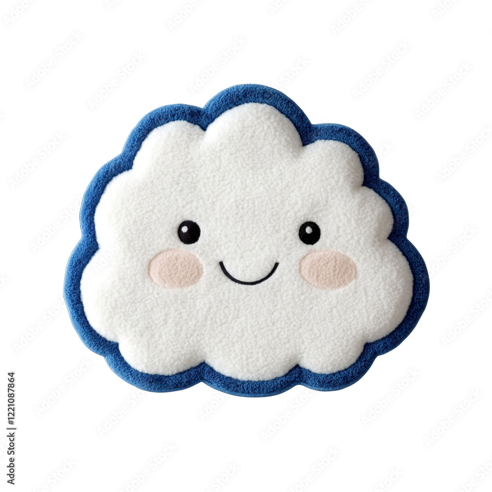 Cute cloud-shaped rug with a smiling face and a blue border, adding a ...