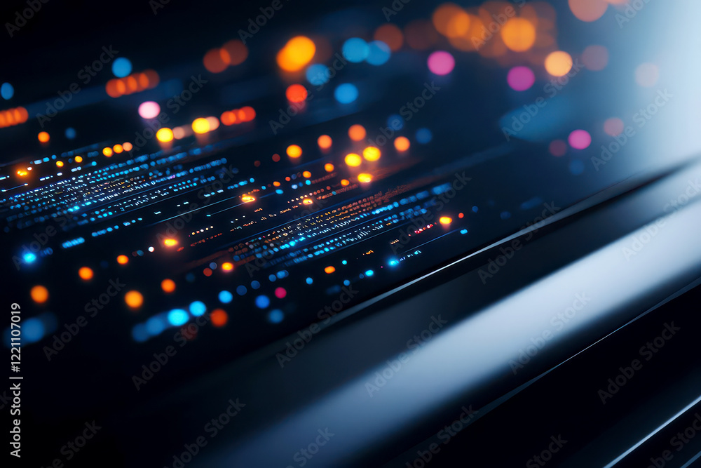 AI-powered data analysis dashboard on a large screen, glowing data ...