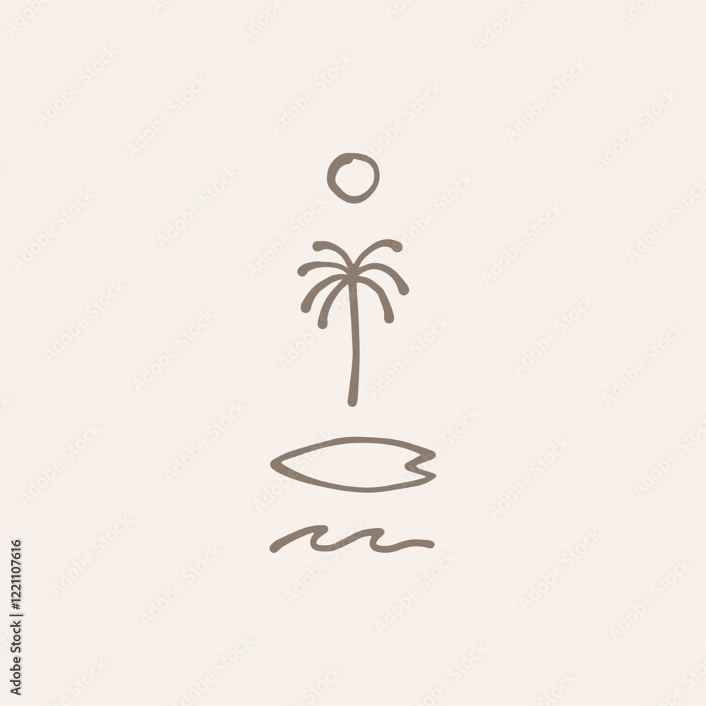 Vintage boho hand drawn surf elements Stock Vector | Adobe Stock