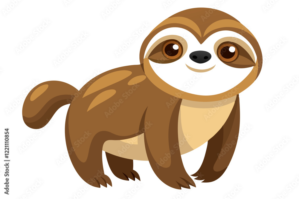 Watercolor Vector of Cartoon Sloth Animation on White Background, Cute ...