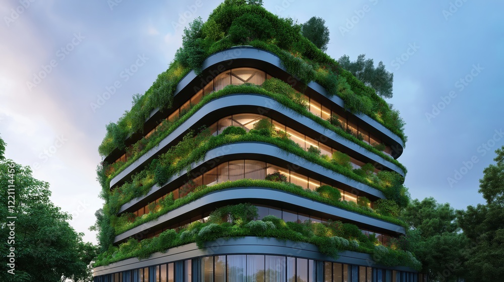 Sustainable architecture design featuring lush greenery urban city ...