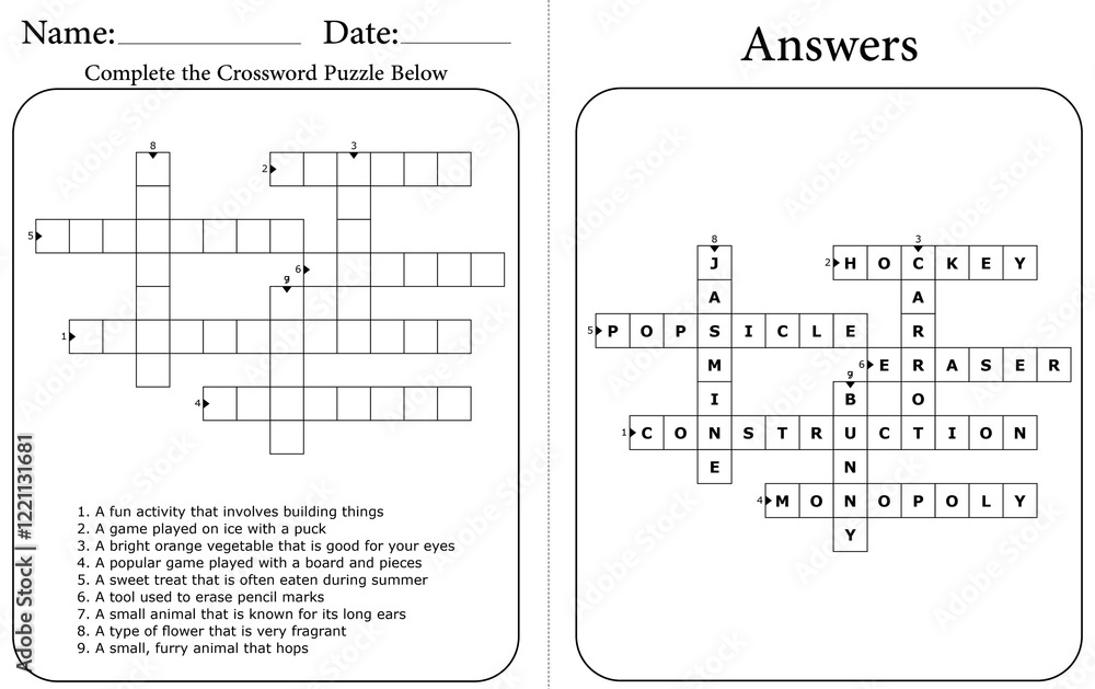 Printable Crossword Puzzle for Kids and Adults: Simple & Fun Word Game ...