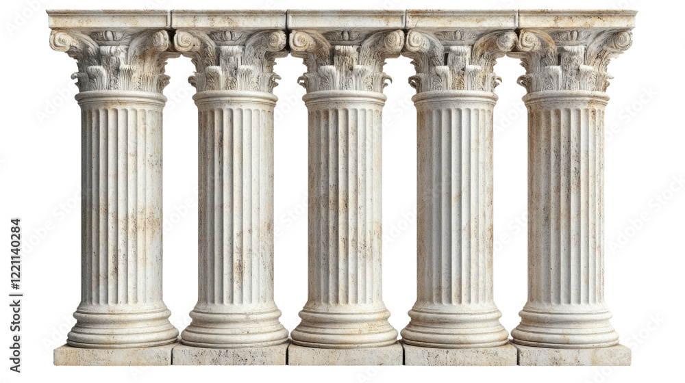 Classical Columns: Five elegant Corinthian columns stand in a row ...