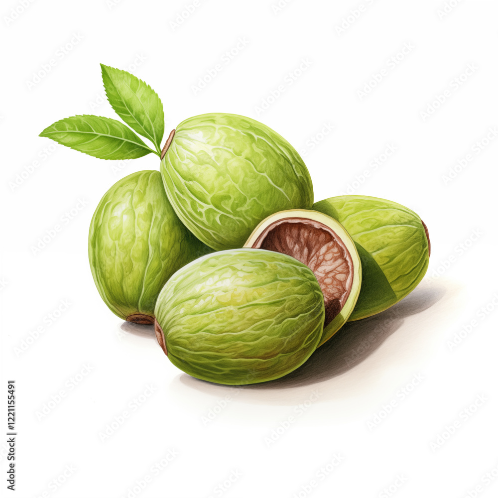 Triphala fruit color pencil drawing isolated on white background Stock ...