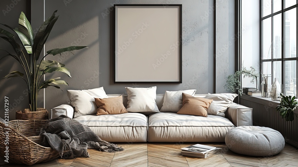 Modern interior design framework model, ISO paper size poster on living ...