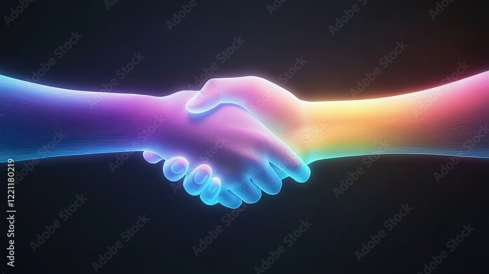 Rainbow handshake unity, glowing hands with pride, equality connection ...