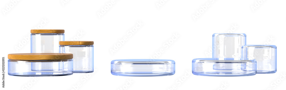 3d glass round podium display, transparent cylinder step pedestal ...