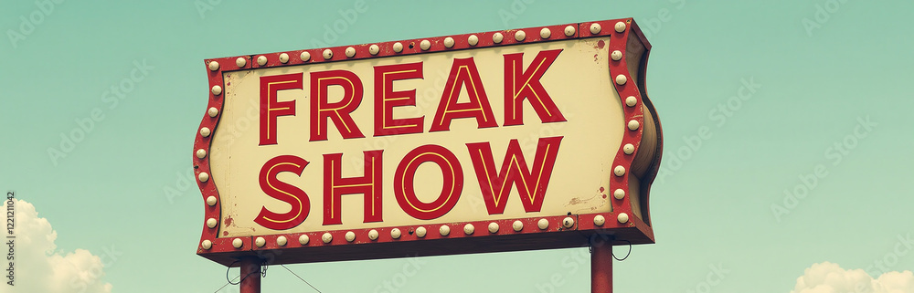 Aged Photo Of A Faded Carnival Sign From A Bygone Era Featuring A Freak ...