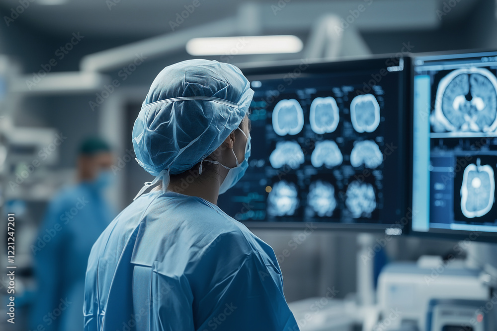 Surgeon Performing Brain Surgery in Operating Room, Analyzing Brain ...
