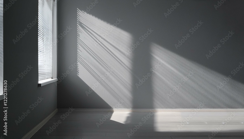 3d render of beautiful window blind shadow from morning sunlight on ...
