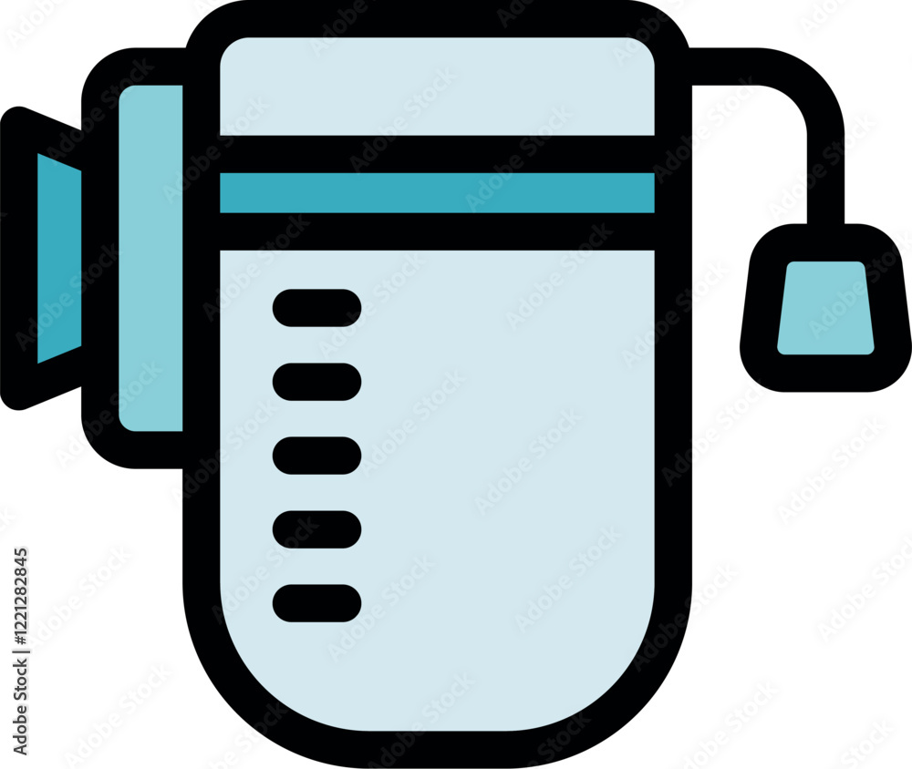Urine drainage bag with measuring scale and attached valve, used for ...