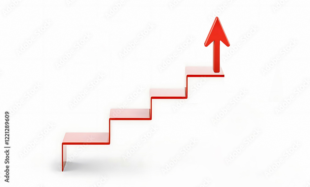 3D red arrow sign stair | upstair vector design illustration on ...