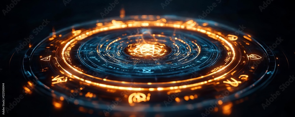 Mystic circle with glowing sigils and divine energy flowing outward ...