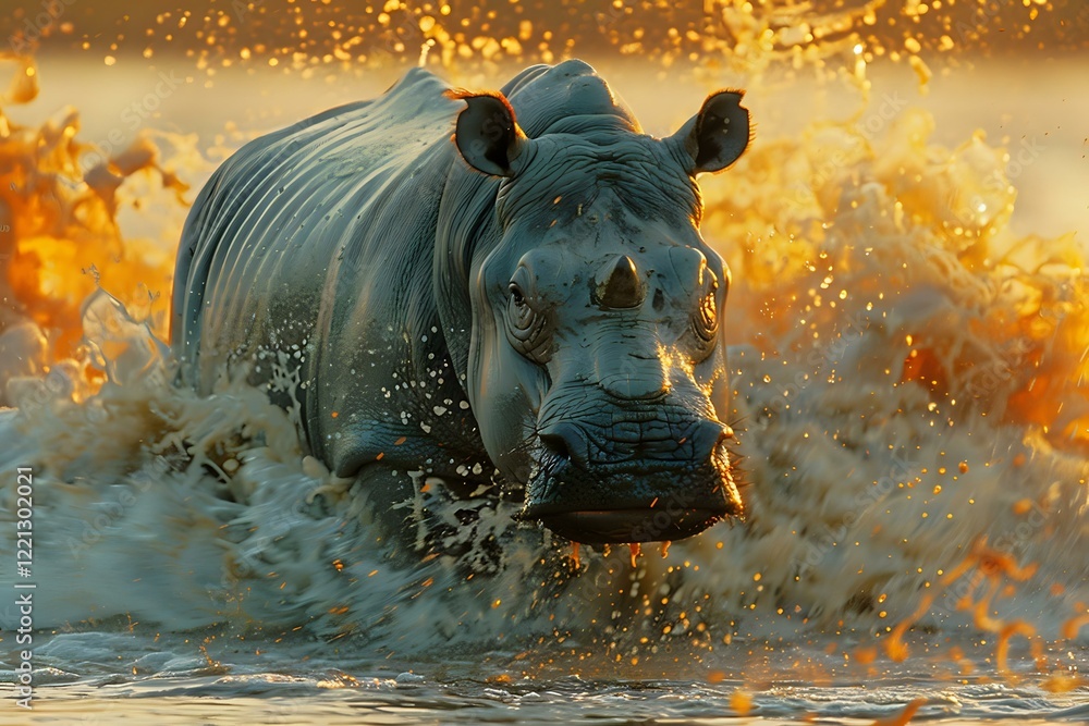 Dramatic wildlife photograph of a hippopotamus emerging from water at ...