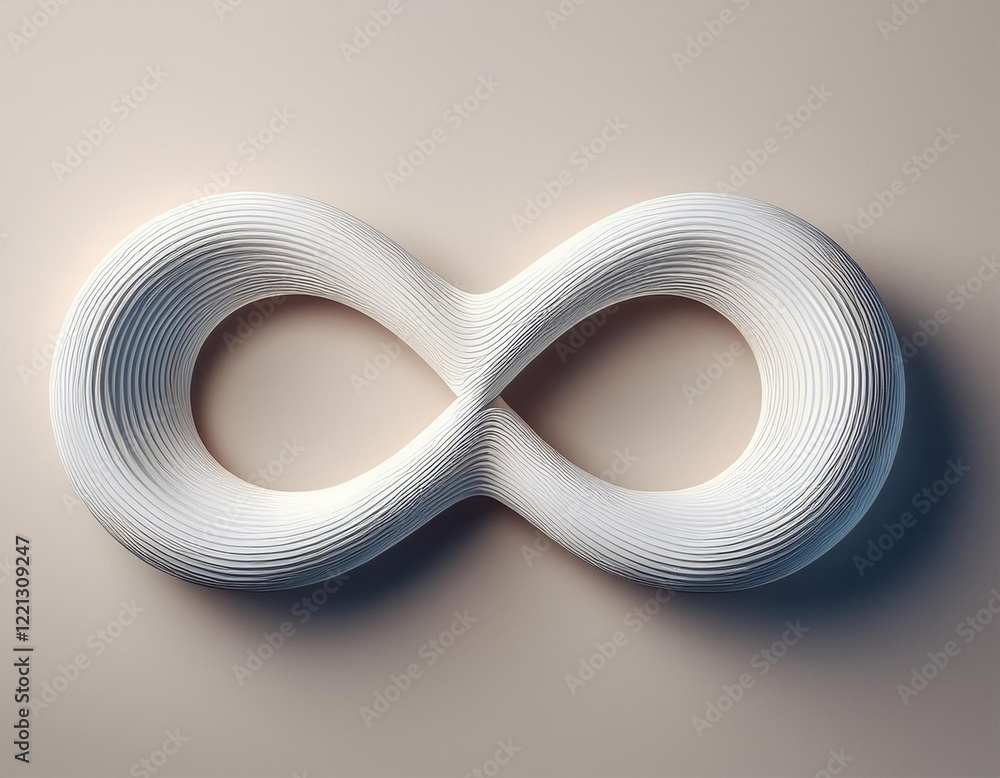 white abstract infinity symbol on a minimal light background modern ...
