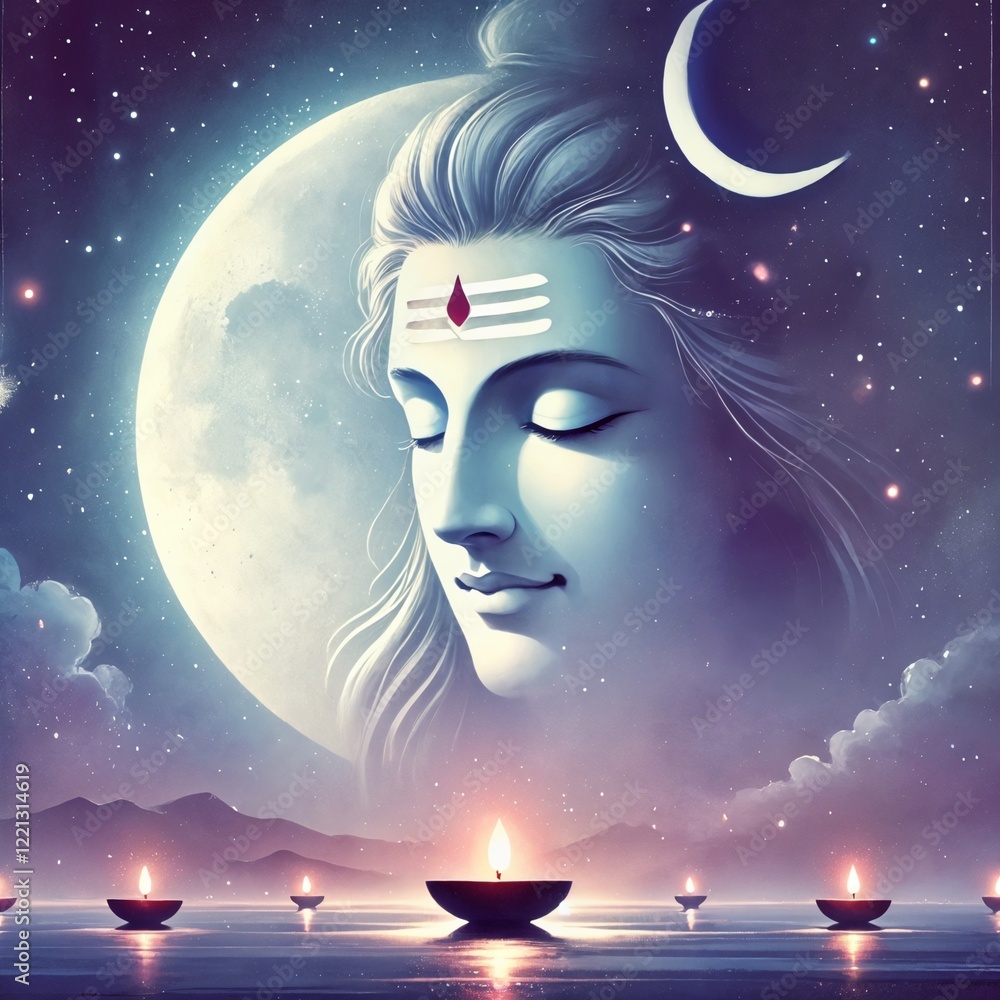Maha shivratri watercolor background with lord shiva portrait. Stock ...