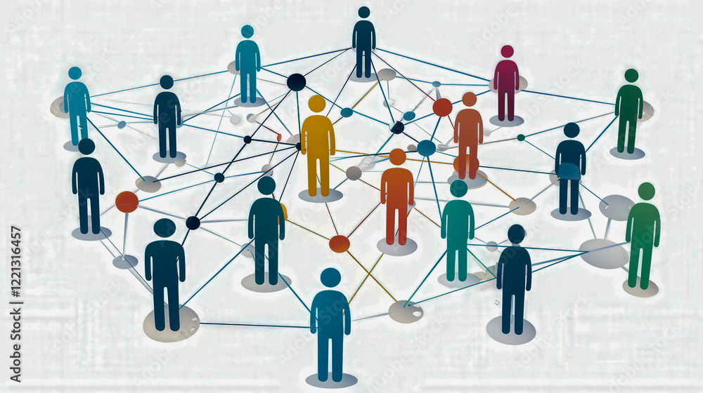 Illustration of interconnected people icons with lines and nodes ...