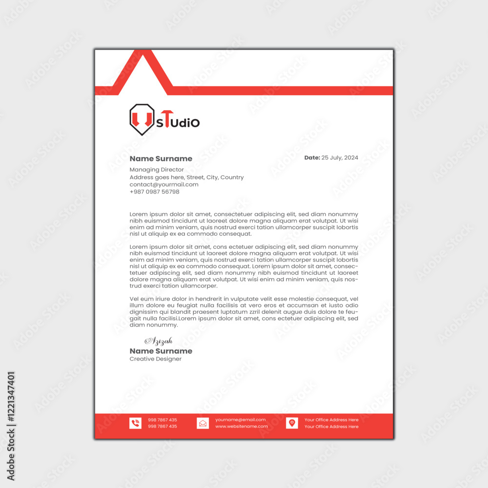 Professional Corporate Letterhead Design Featuring a Modern Red and ...
