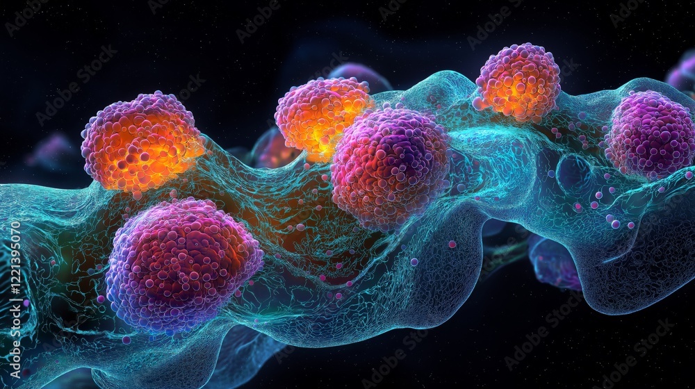 Microscopic view of cellular division showing vibrant organelles ...