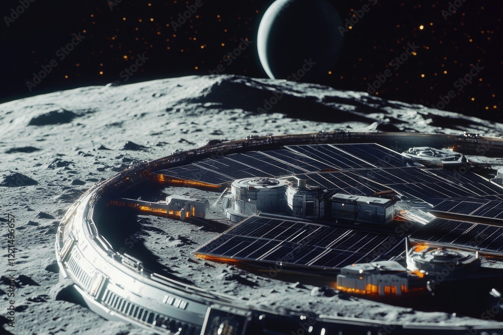 Image of a model of a space station on the moon's surface, suitable for ...