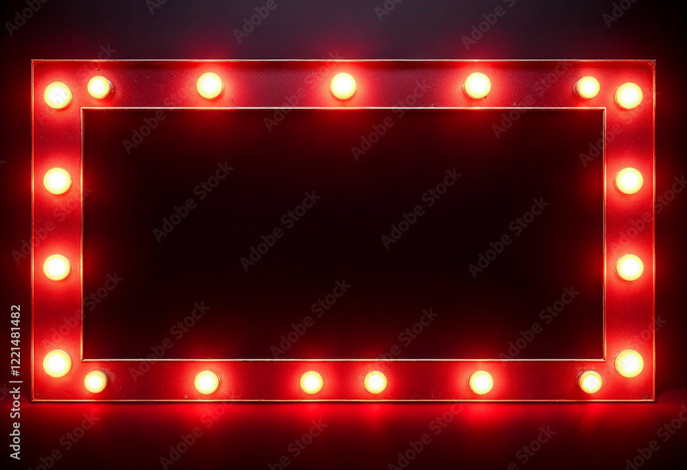 Marquee frame with retro light bulbs. Vintage red light sign boarder ...
