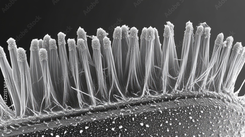 Penicillium mold spores clustering on branching hyphae, presenting ...